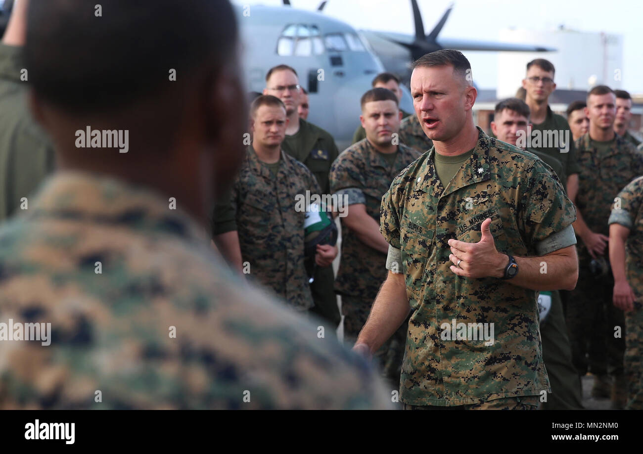 Lt. Col. Brendan Burks addresses Marines assigned to Marine Aerial ...