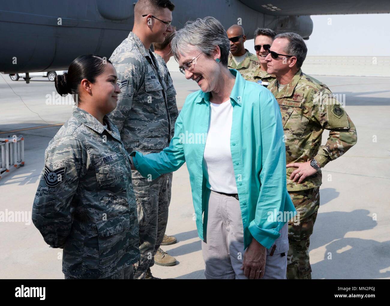 Secretary of the Air Force Heather Wilson speaks with U.S. Air Force ...