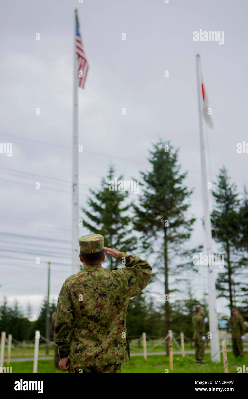 Japanese Ground Self Defense Force soldier presents arm salute at ...