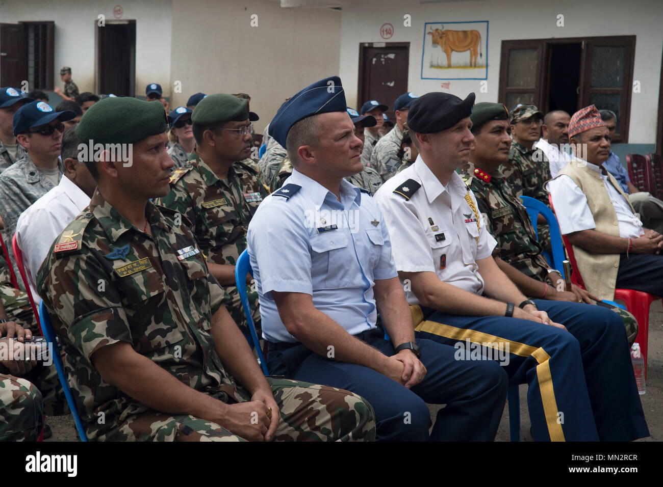 U.S. Armed Forces and Nepal Army officials attend the closing ceremony ...