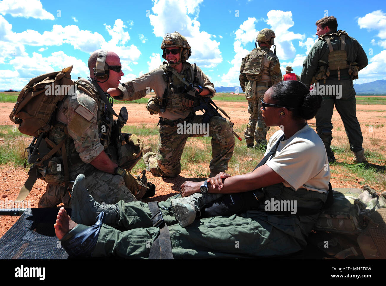 U.S. Air Force pararescuemen from the 48th Rescue Squadron prepare to ...
