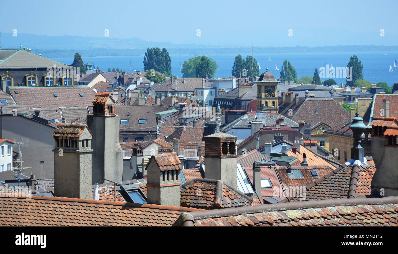 Aerial view of the Neuchatel city in Switzerland Stock Photo - Alamy