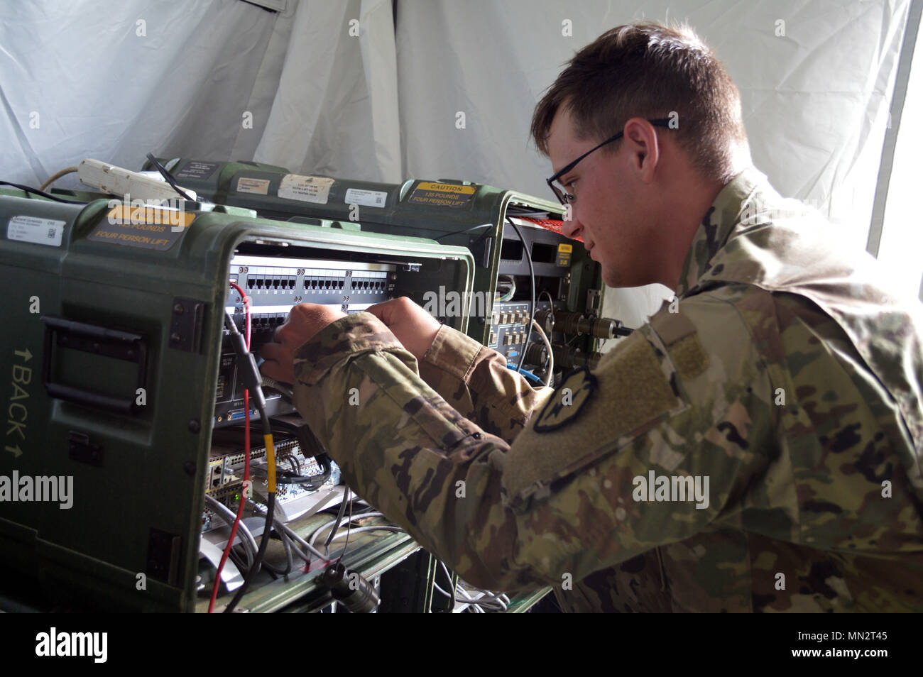A signal Soldier assigned to the 29th Brigade Engineer Battalion, 3rd ...