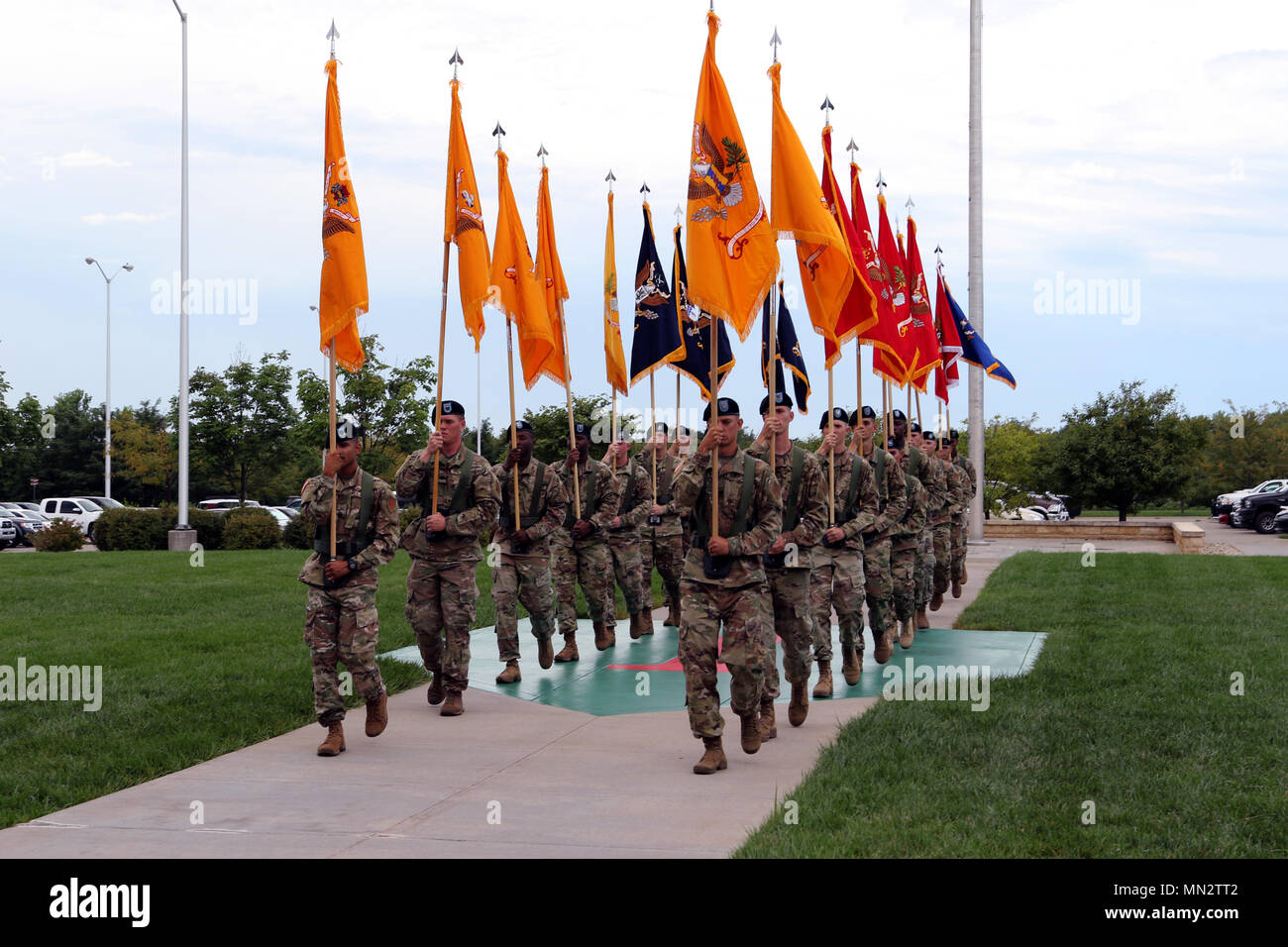 Soldiers carrying the regimental colors belonging to the 1st Infantry ...