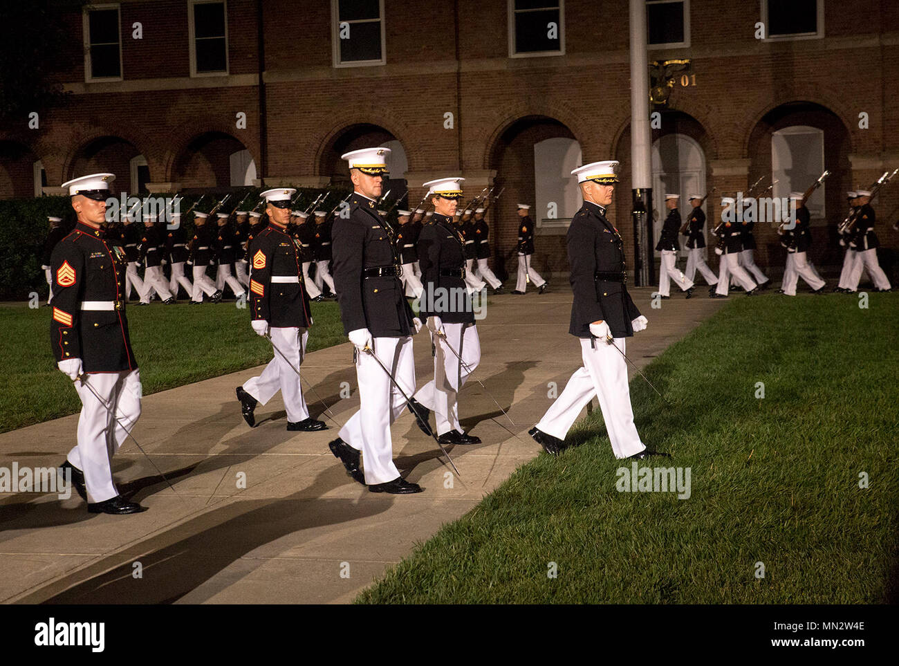 Marines of the parade staff, Marine Barracks Washington D.C., march ...