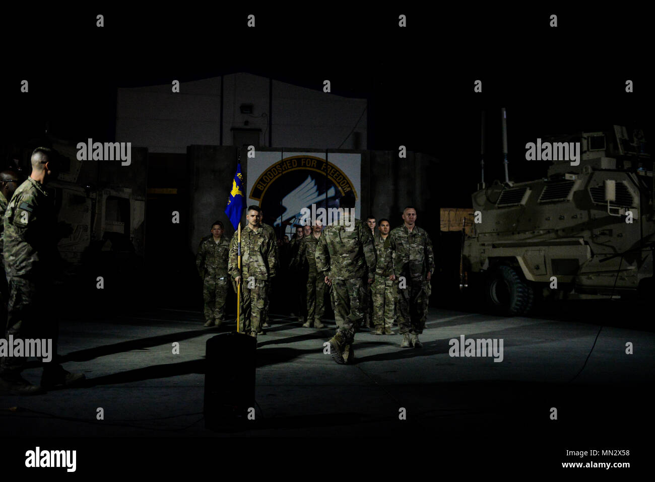 The 455th Expeditionary Security Forces Squadron is recognized during a ...