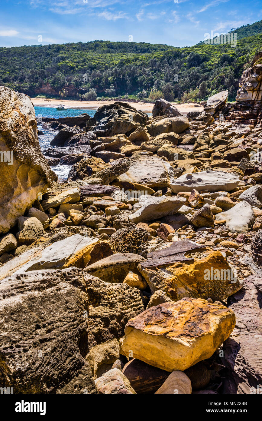 sandstone boulders at the foot of the cliffs at Bouddi Point, Maitland ...