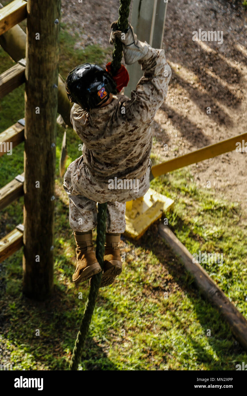 A U.S. Marine Corps recruit with Lima Company, 3rd Battalion, Recruit ...