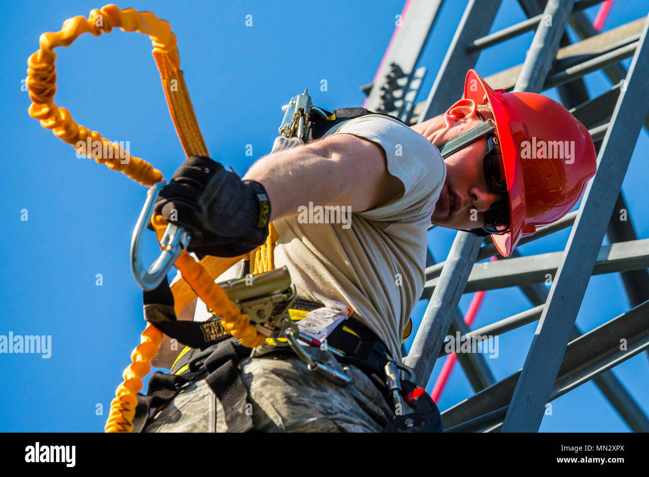 Airmen from the 375th Air Mobility Wing, Communications Squadron cable ...