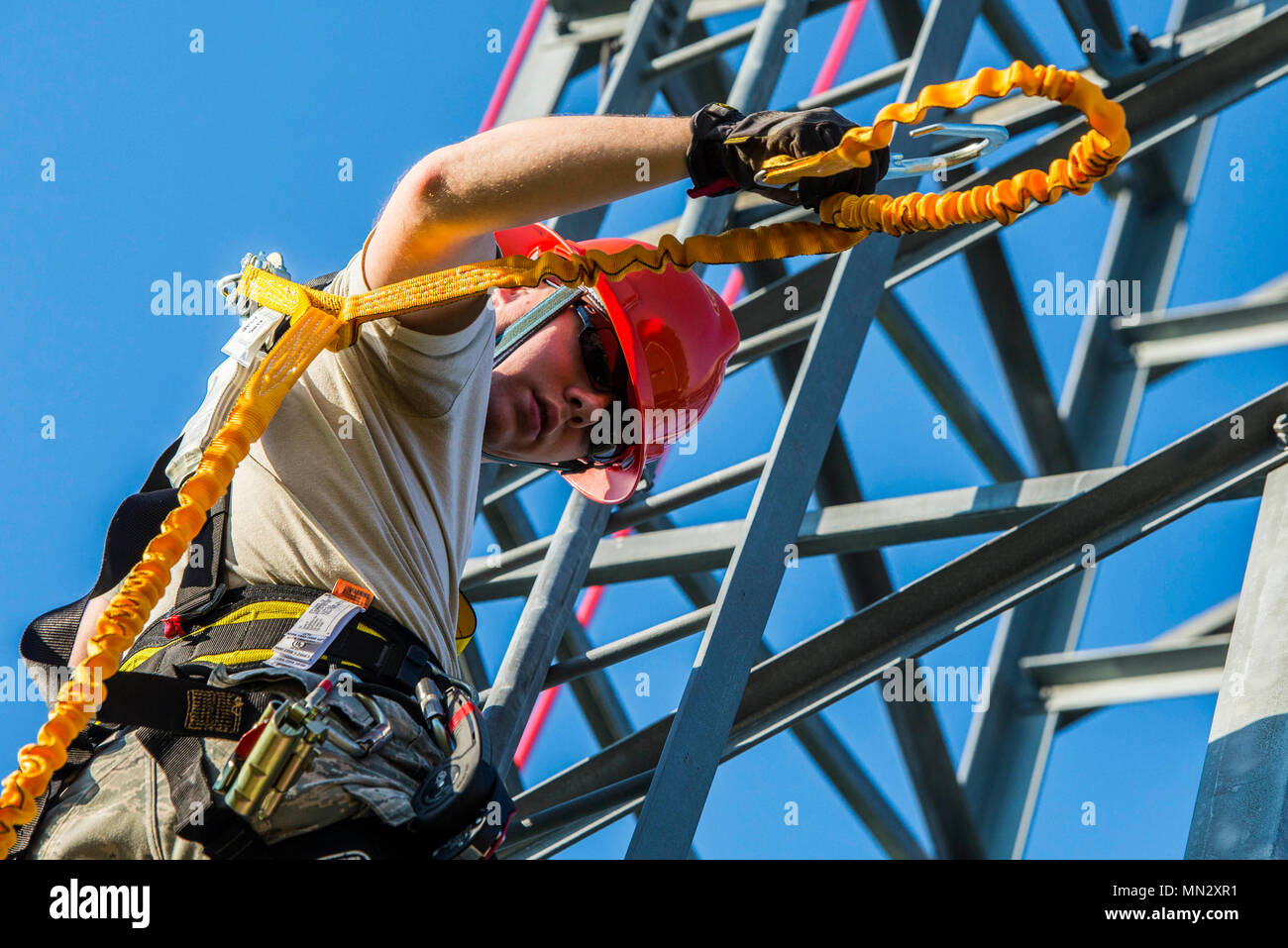 Airmen from the 375th Air Mobility Wing, Communications Squadron cable ...