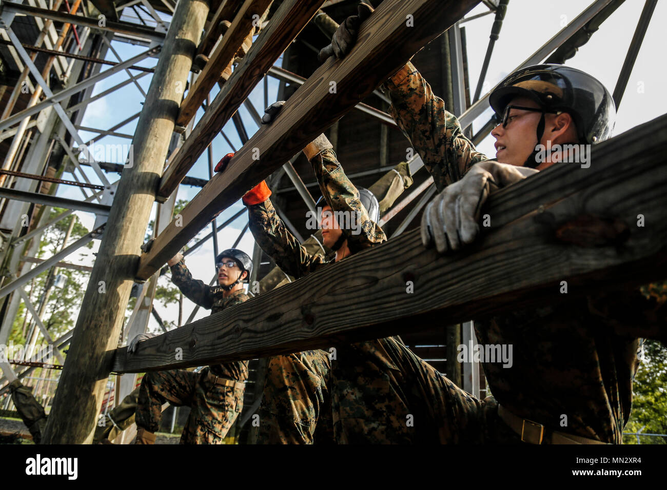U.S. Marine Corps recruits with Lima Company, 3rd Battalion, Recruit ...