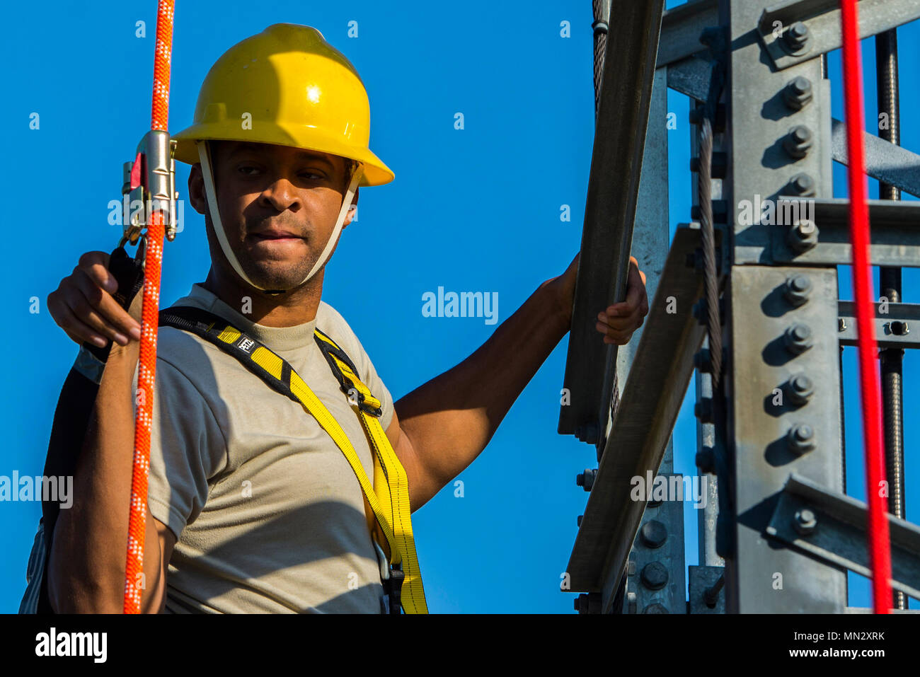 Airmen from the 375th Air Mobility Wing, Communications Squadron cable ...