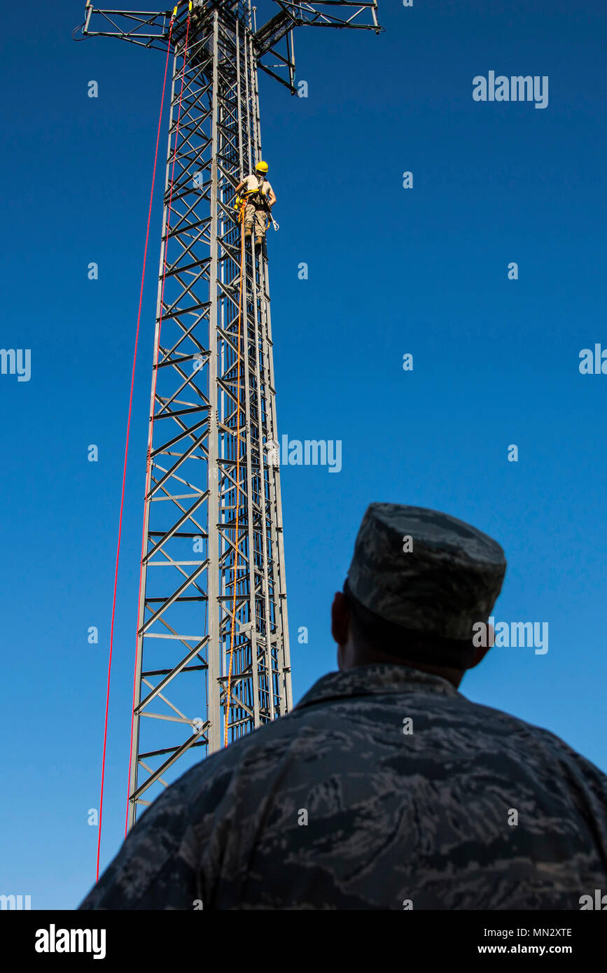 Airmen from the 375th Air Mobility Wing, Communications Squadron cable ...