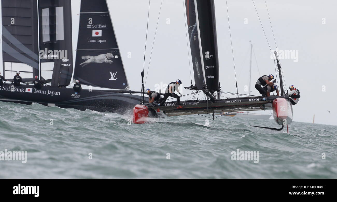 PORTSMOUTH, ENGLAND - JULY 24: The Oracle team USA yacht chase the ...