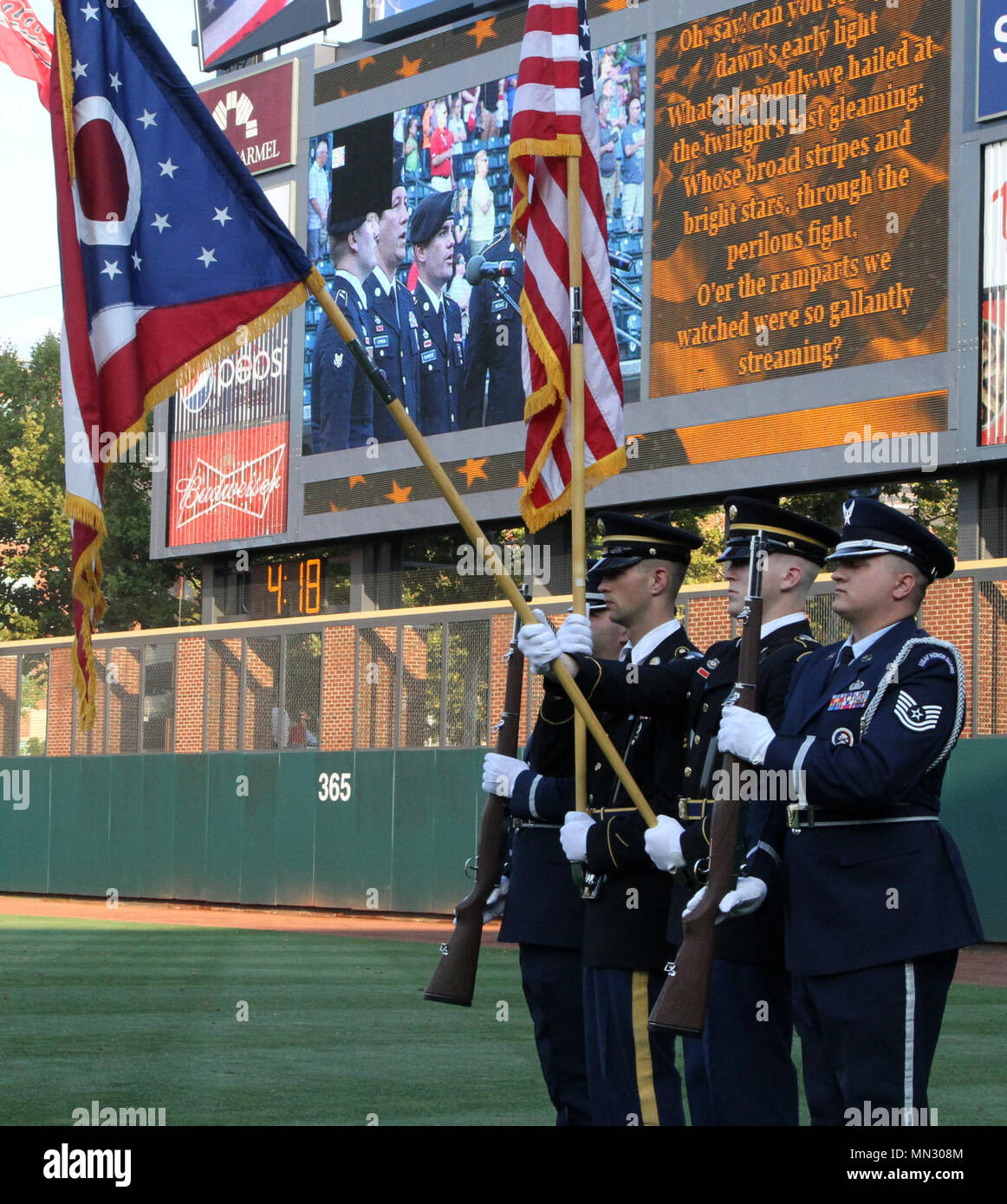 Members of the Ohio National Guard's joint color guard displaying the ...