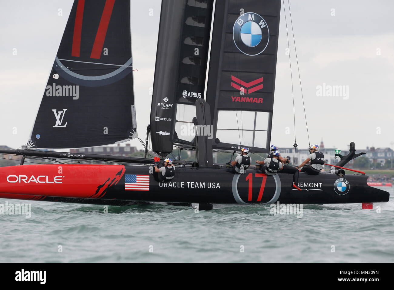 PORTSMOUTH, ENGLAND - JULY 24: The Oracle team USA yacht in race trim ...