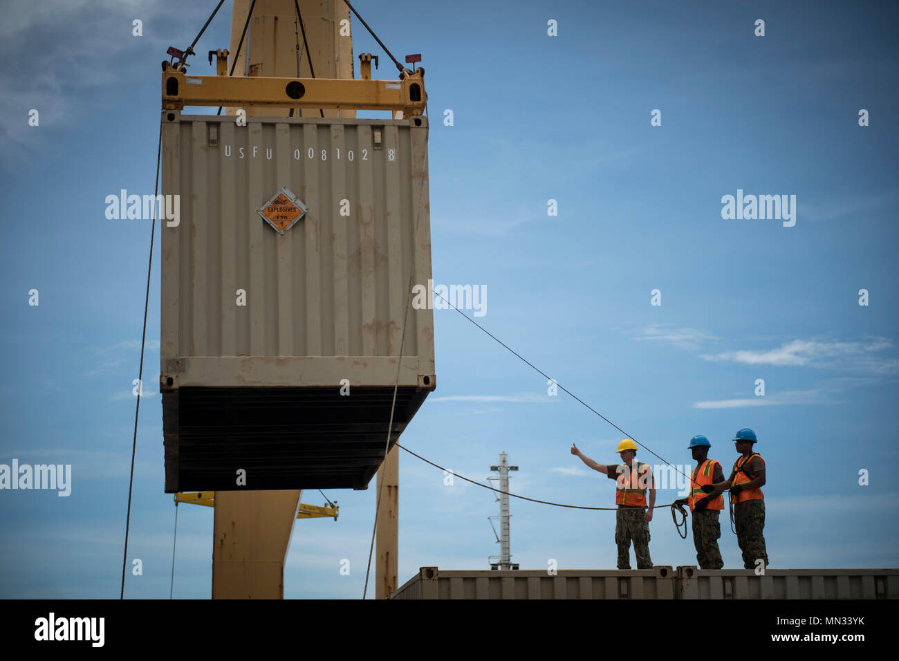 Sailors, assigned to Navy Cargo Handling Battalion ONE (NCHB-1) and ...