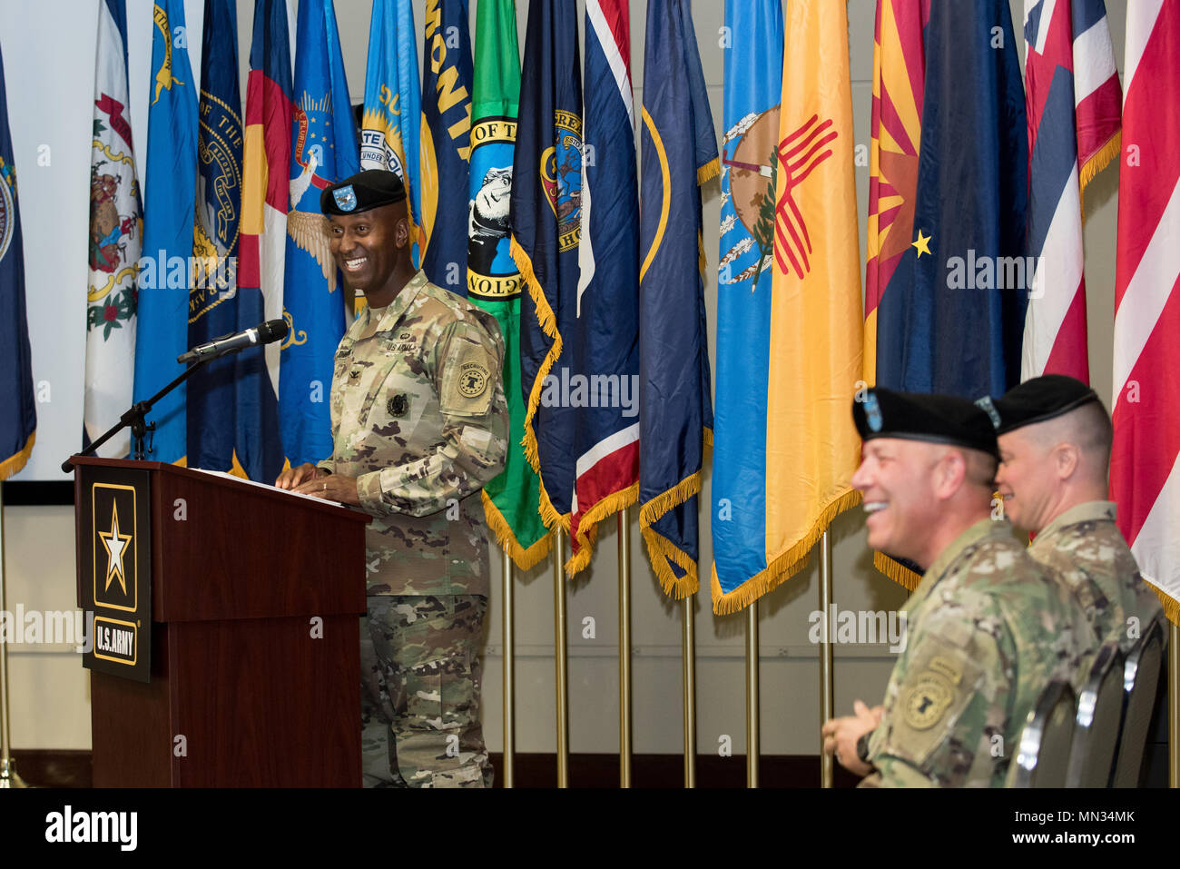 Outgoing Commandant COL Isaac Johnson addresses the crowd during the ...