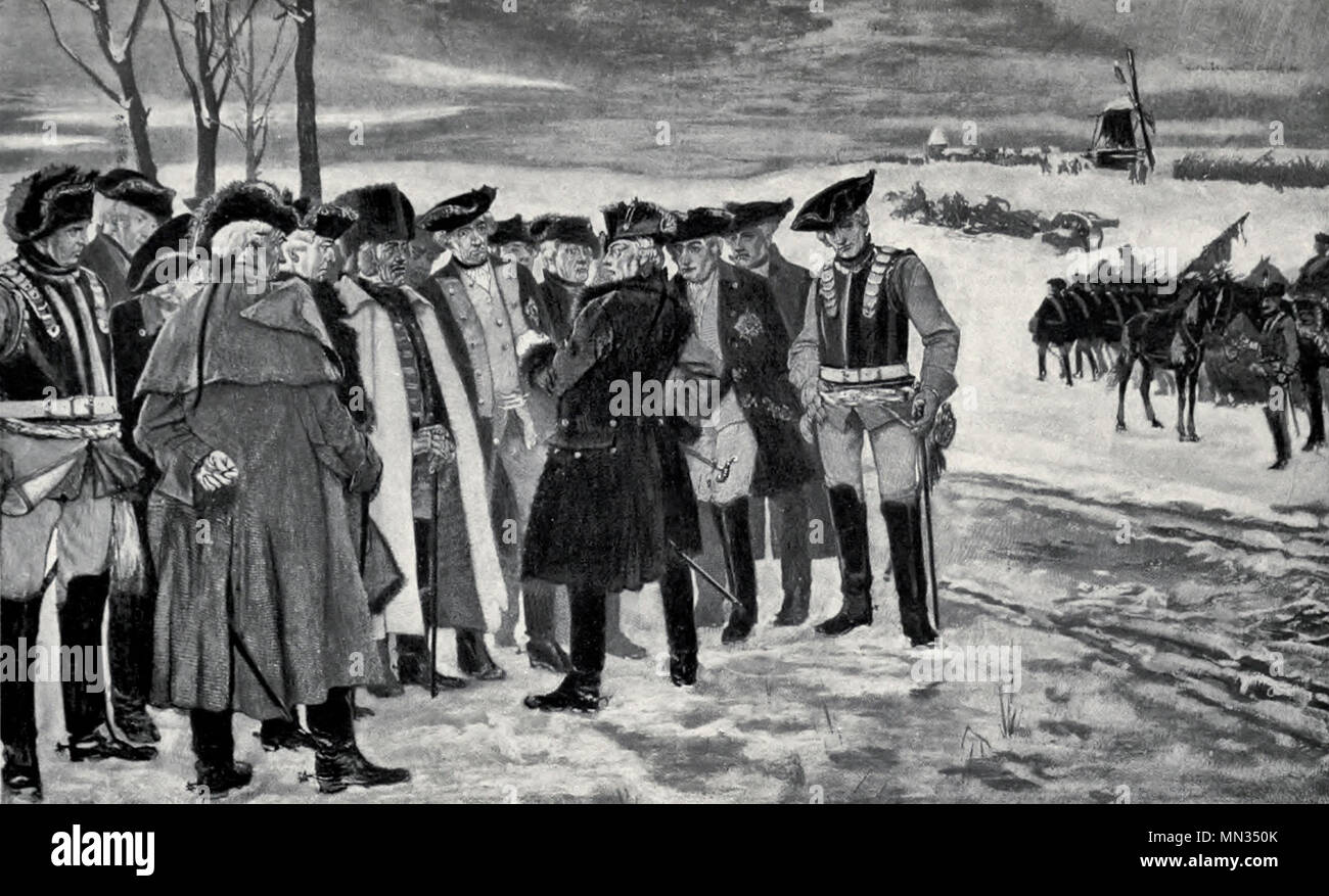 Frederick the Great addresses his generals before the Battle of Leuthen ...