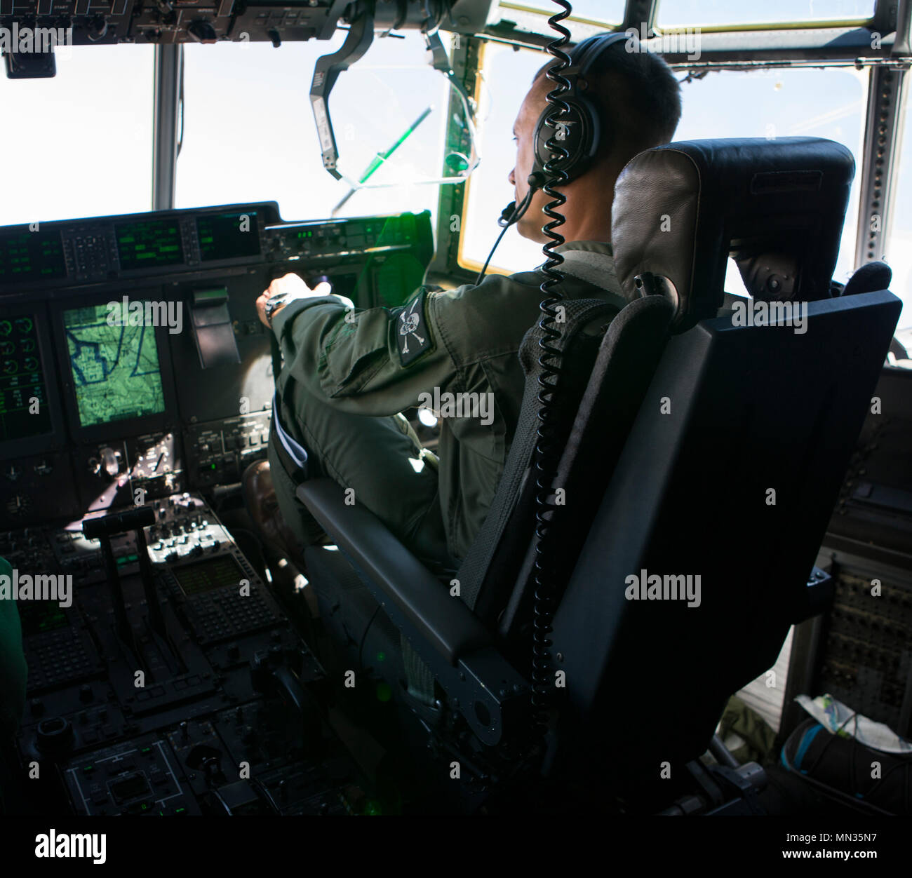 A pilot with Marine Aerial Refueler Transport Squadron (VMGR) 352 flies ...