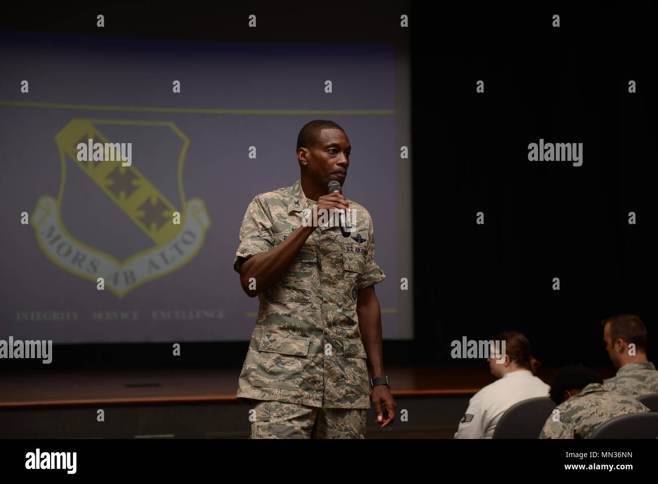 U.S. Air Force Col. Brandon Parker, 7th Bomb Wing commander, speaks at ...