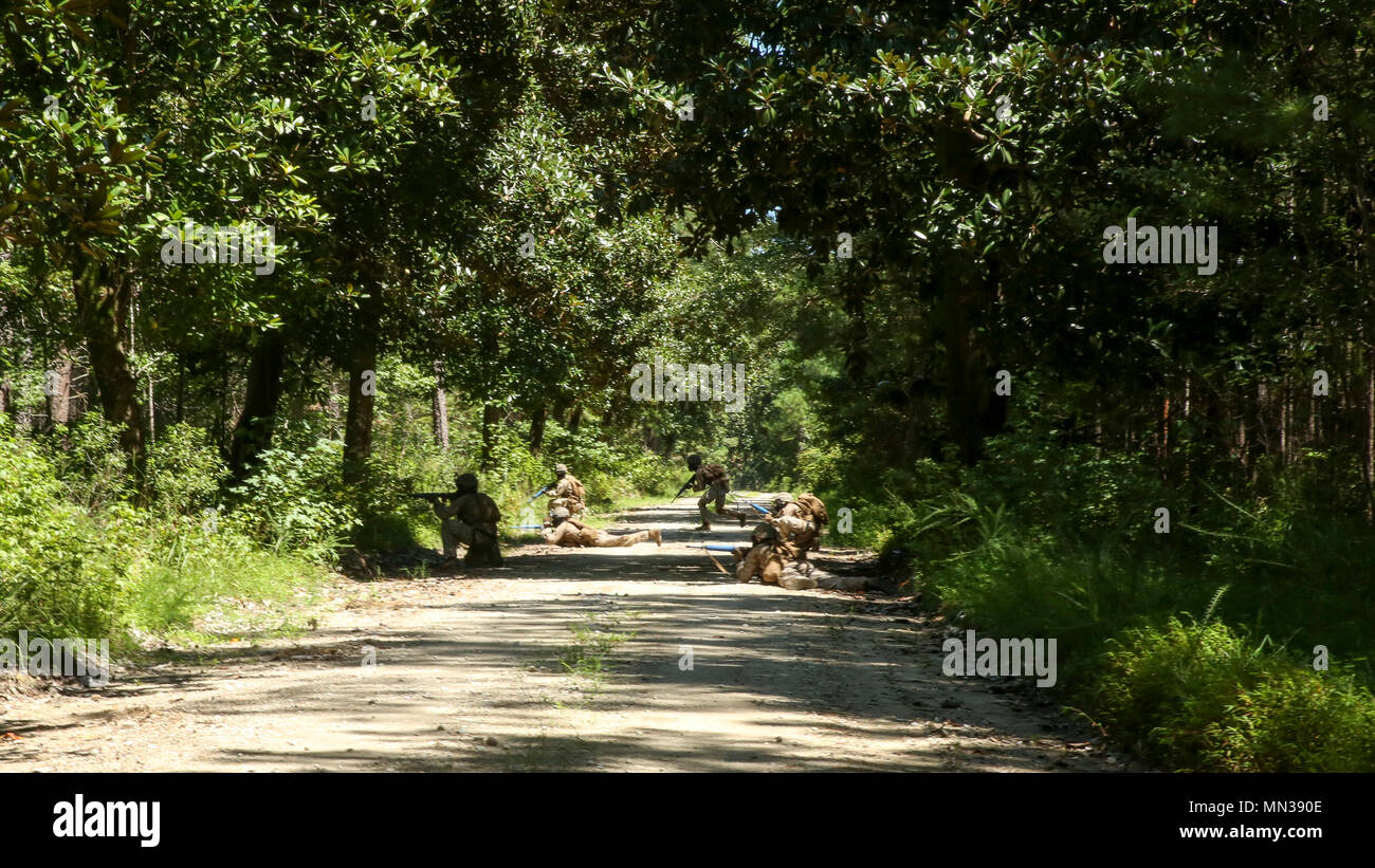 Marines react to an Ambush during defensive operations training at Camp ...