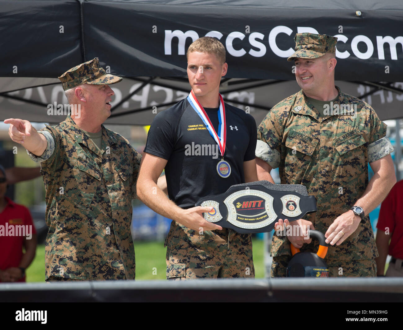 U.S. Marine Corps Brig. Gen. Kevin Killea and Sgt. Maj. Shawn Isaacson ...