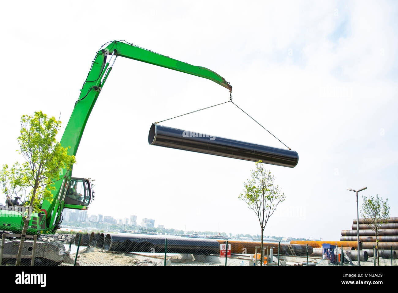 loading of steel products and water pipes with a storage area in a ...