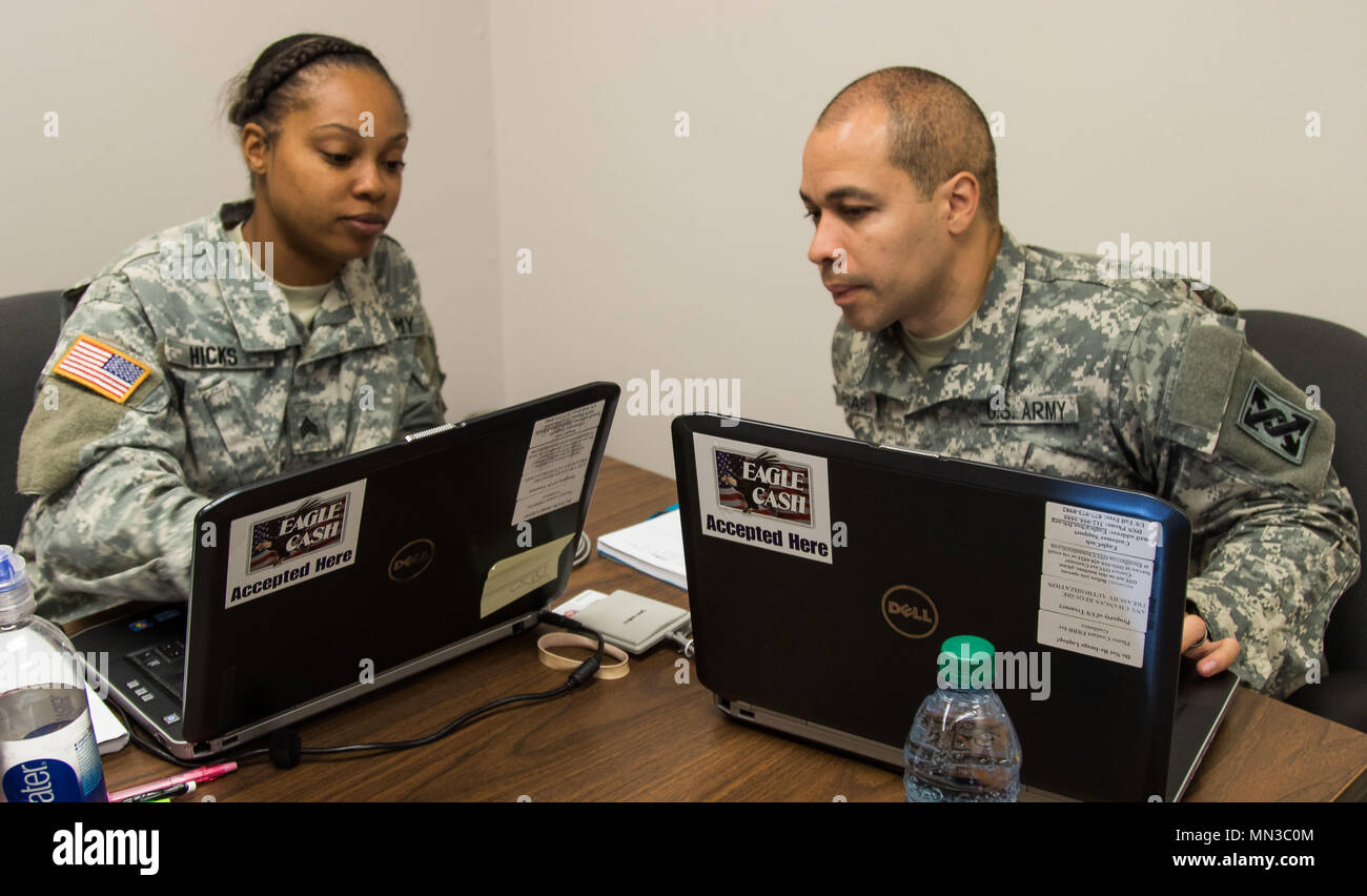 U.S. Army Sgt. Renee A. Hicks (left), budget analyst, 143d Sustainment ...