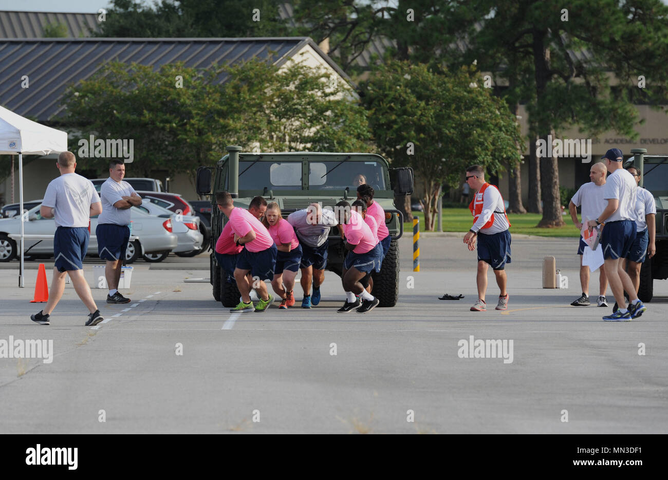 Team Hot Shots participate in a Humvee pull during the Senior ...