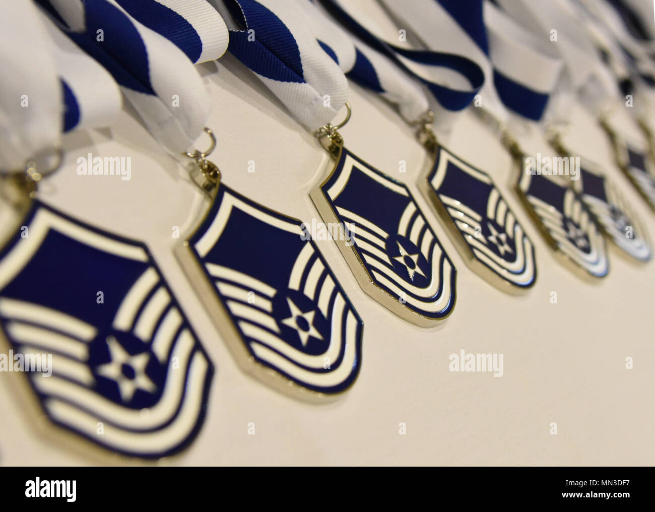 Master sergeant medallions sit on display during the senior ...