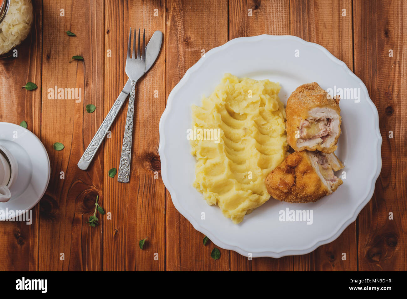 French cuisine cordon bleu with mashed potatoes Stock Photo - Alamy
