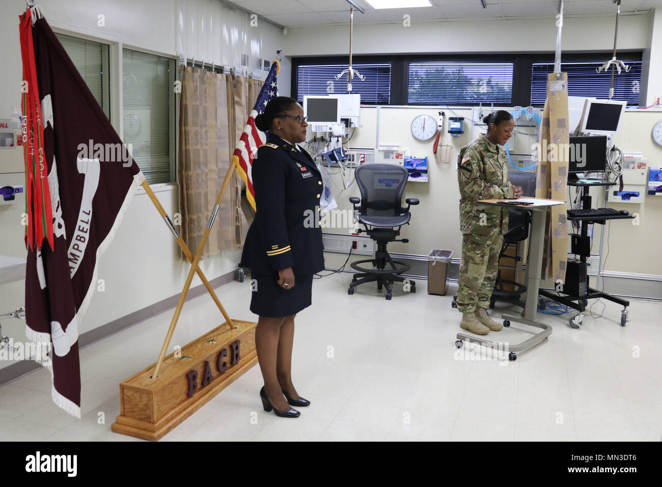 Army Reserve nurse anesthetist, Lt. Col. Sheila McCarley stands at ...