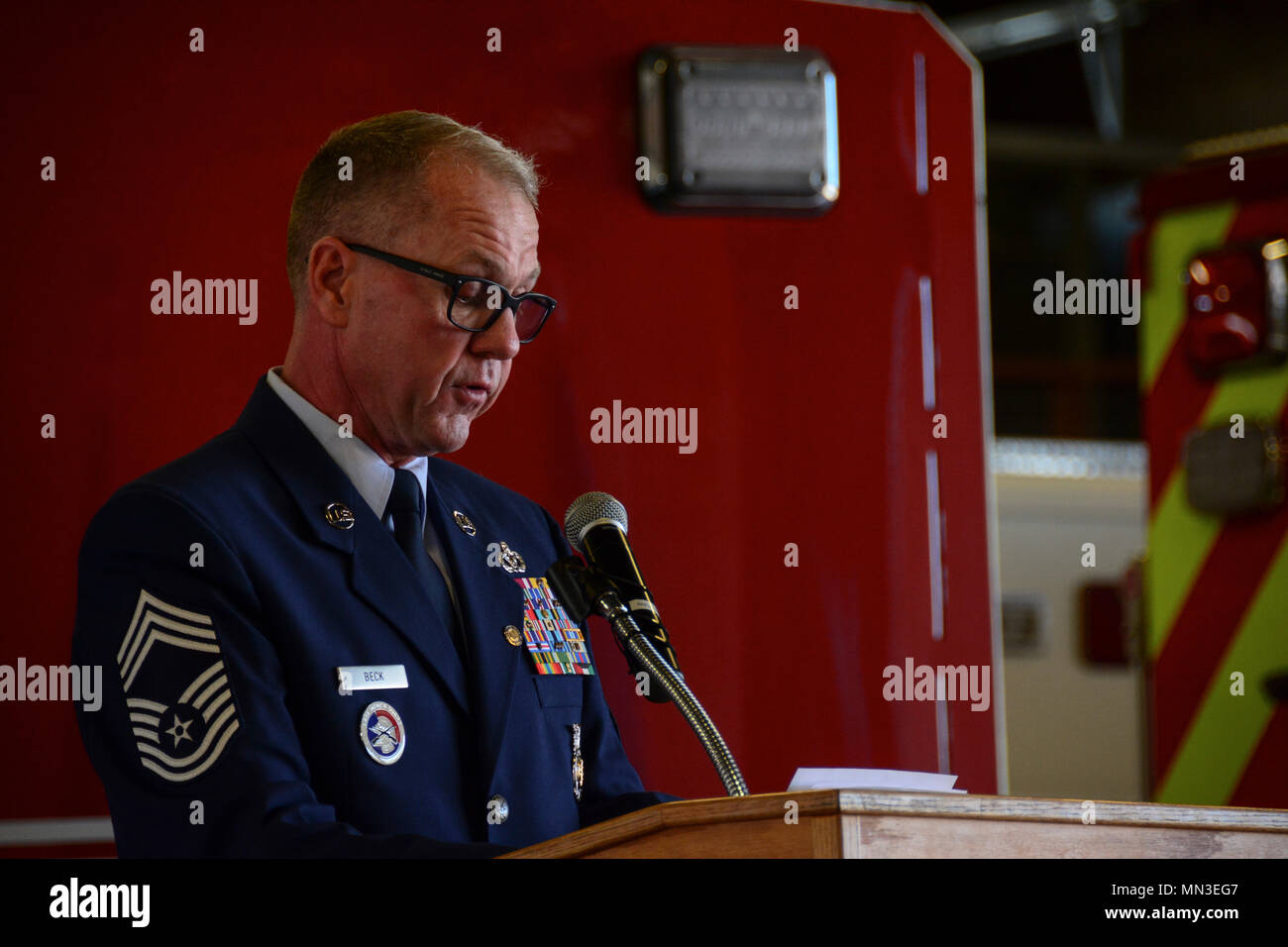 Chief Master Sgt. Michael D. Beck, 349th Civil Engineer Squadron fire ...