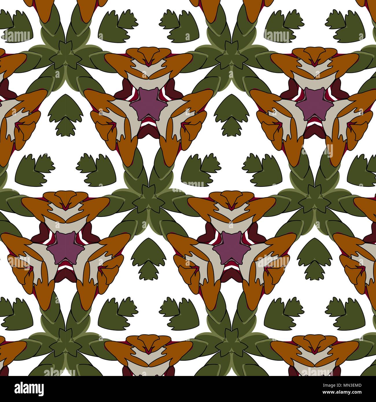 Village floral folk pattern of interwoven flowers and leaves. Vintage ...