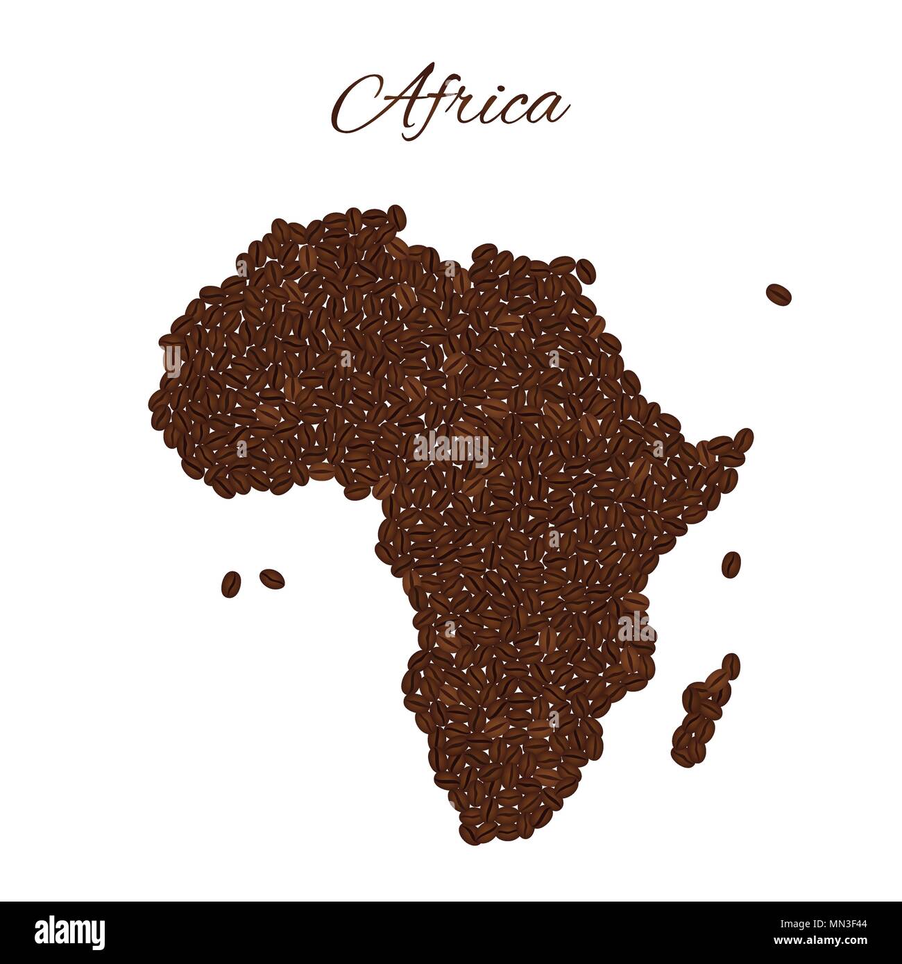 Map of Africa created from coffee beans isolated on a white background ...