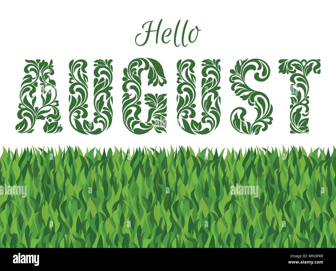 Hello AUGUST. Decorative Font made in swirls and floral elements ...