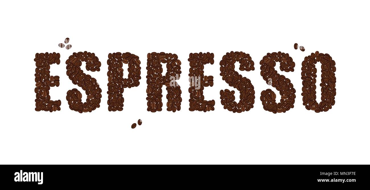 The word ESPRESSO written with Coffee Beans isolated on a white ...
