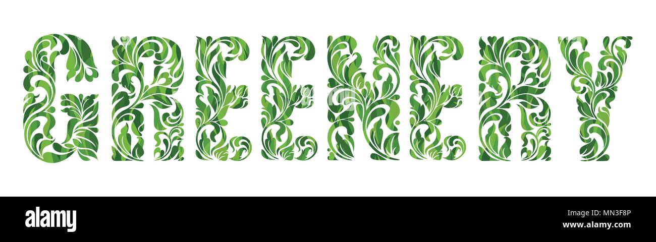 Greenery - Color of the year 2017. Decorative Font with swirls and ...