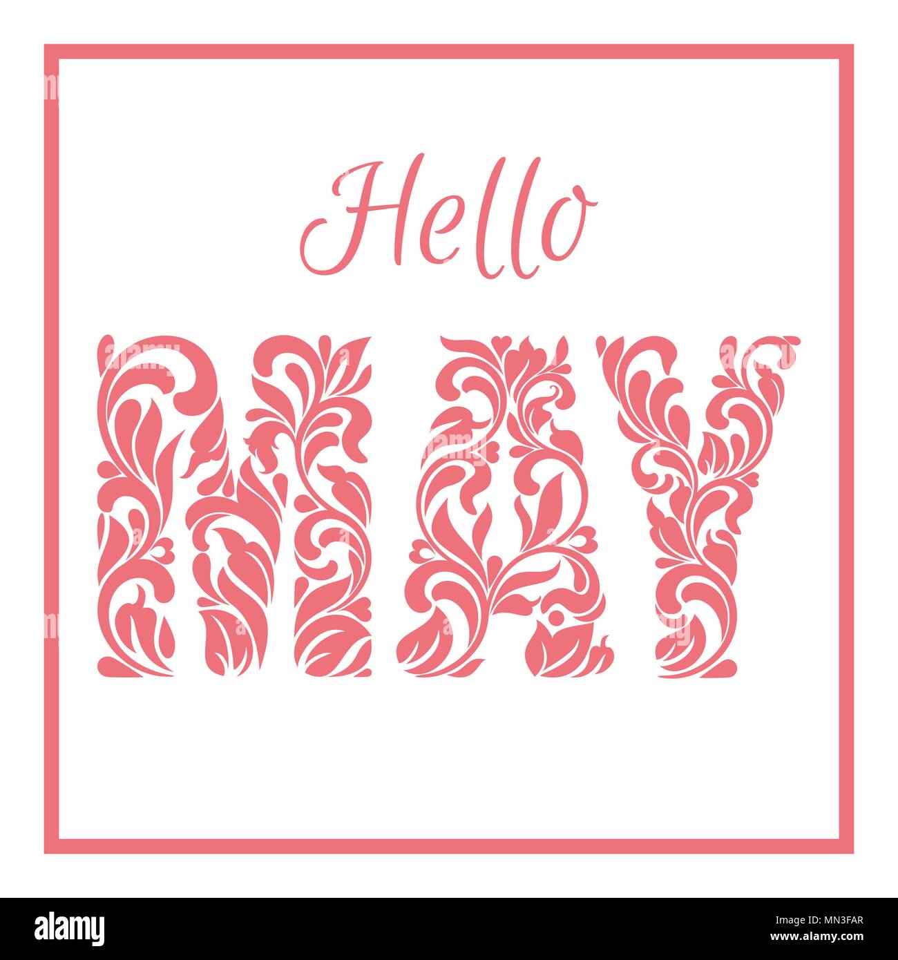Hello MAY. Decorative Font made in swirls and floral elements isolated ...