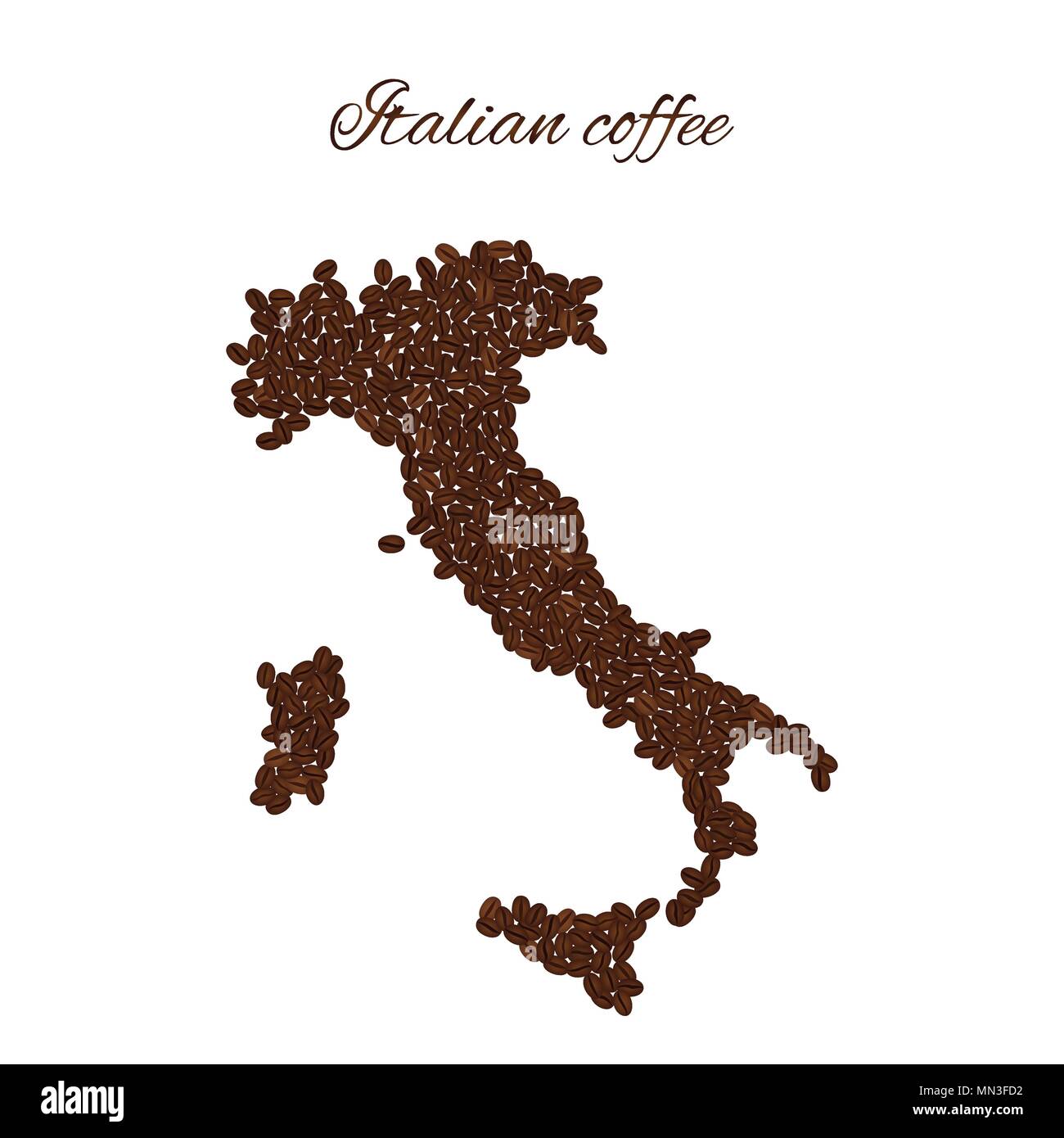 Italian coffee. Map of Italy created from coffee beans isolated on a ...