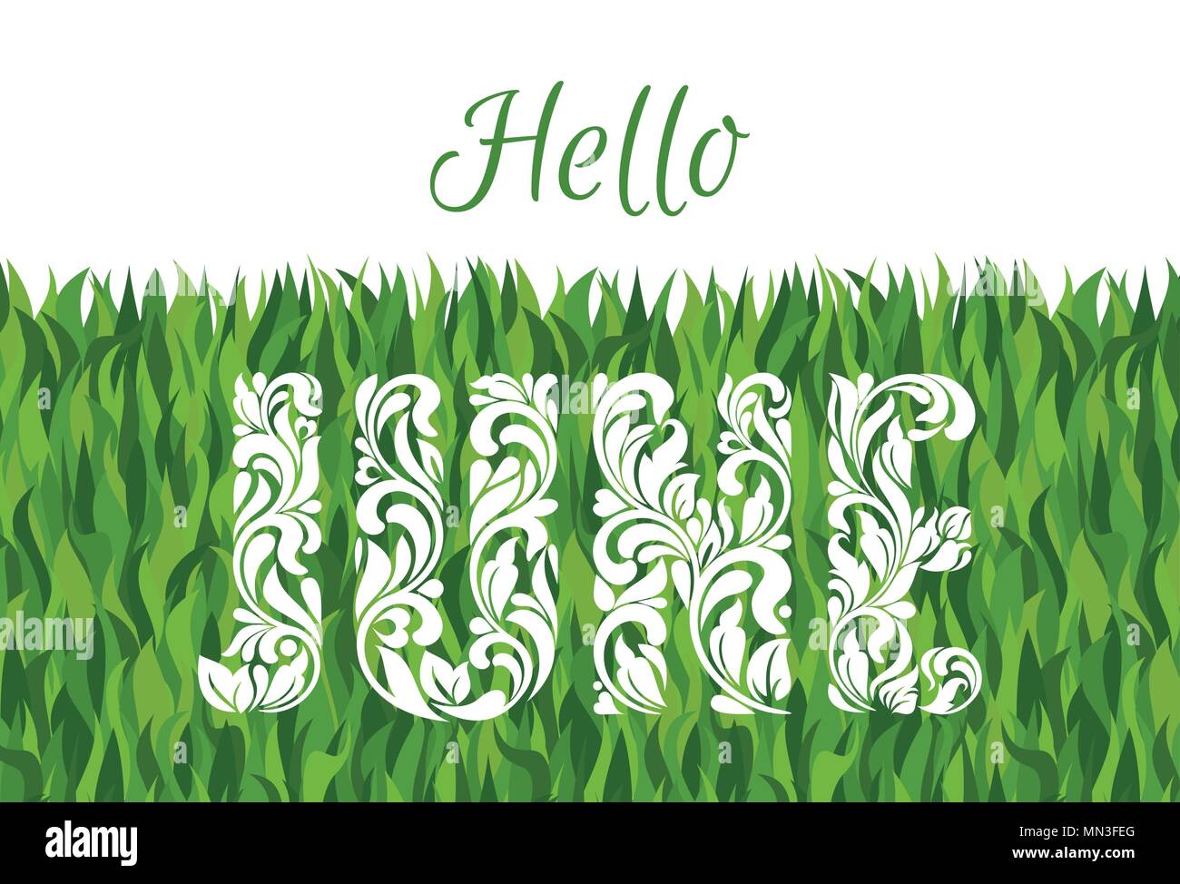 Hello JUNE. Decorative Font made in swirls and floral elements ...