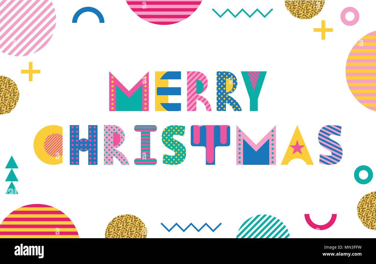 Merry Christmas. Trendy geometric font in memphis style of 80s-90s ...