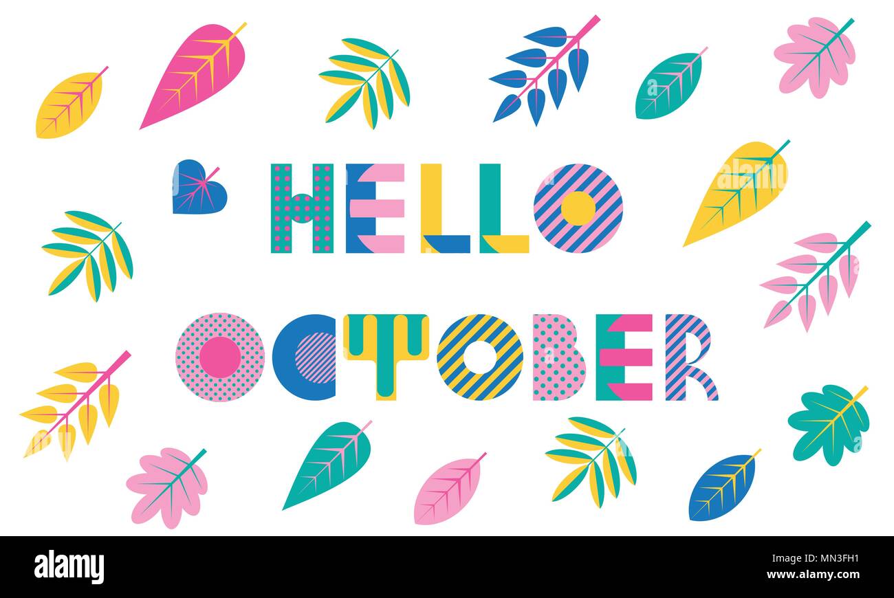 Hello october. Trendy geometric font in memphis style of 80s-90s ...