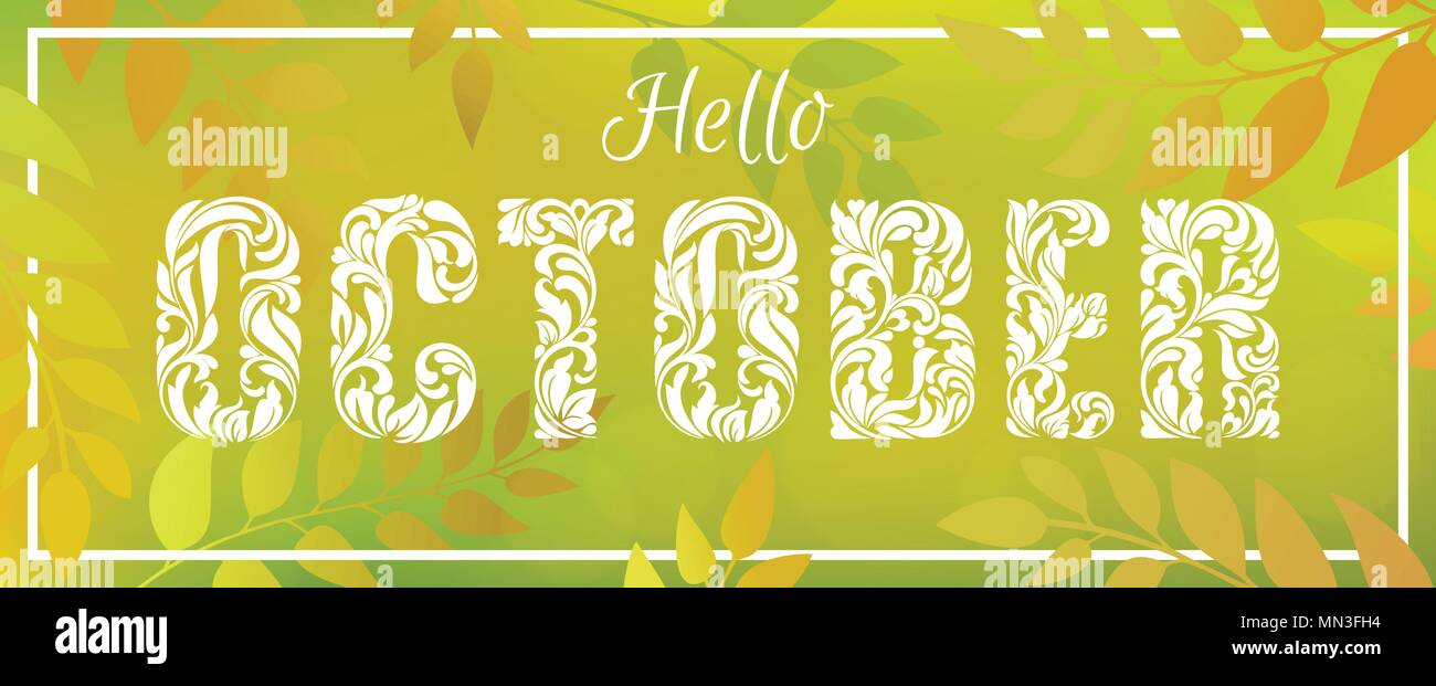 Hello october. Decorative Font made in swirls and floral elements ...