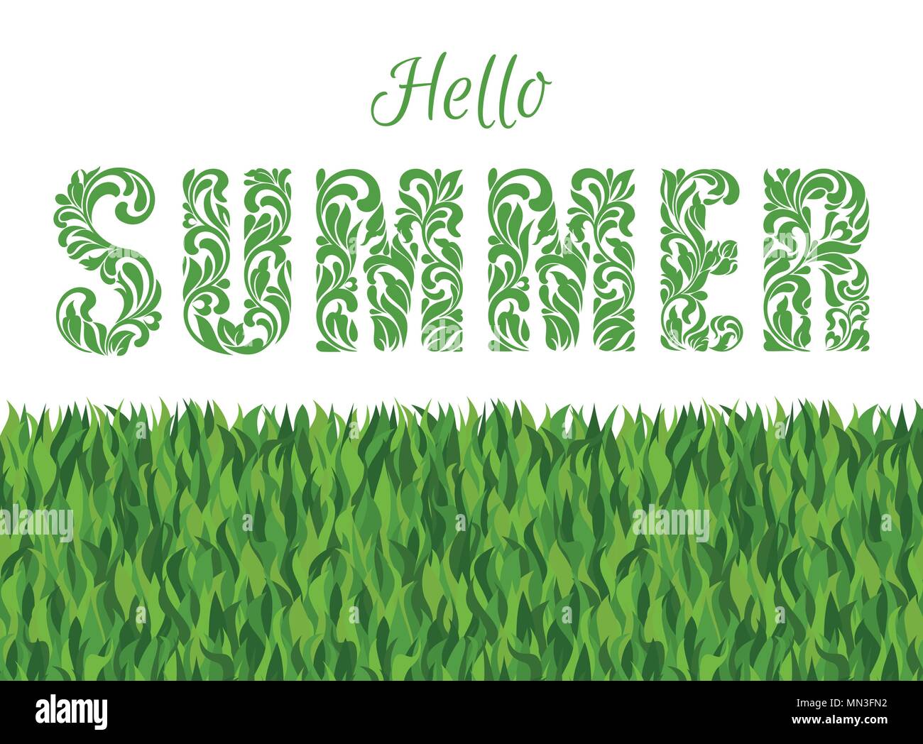 Hello SUMMER. Decorative Font made in swirls and floral elements ...