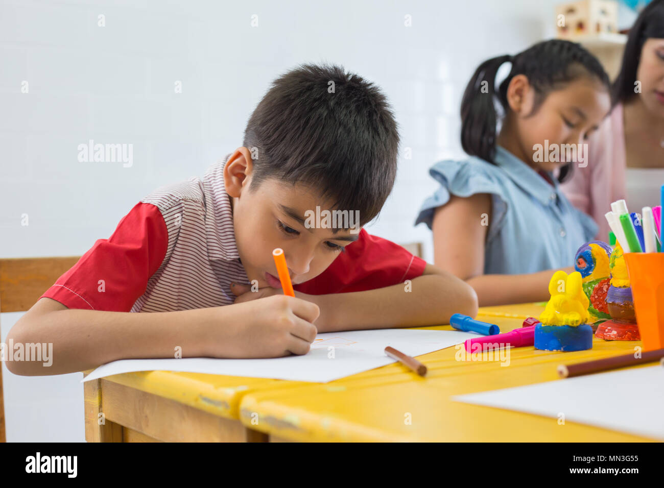 Asian student boy learning art & painting at class room in school Stock ...