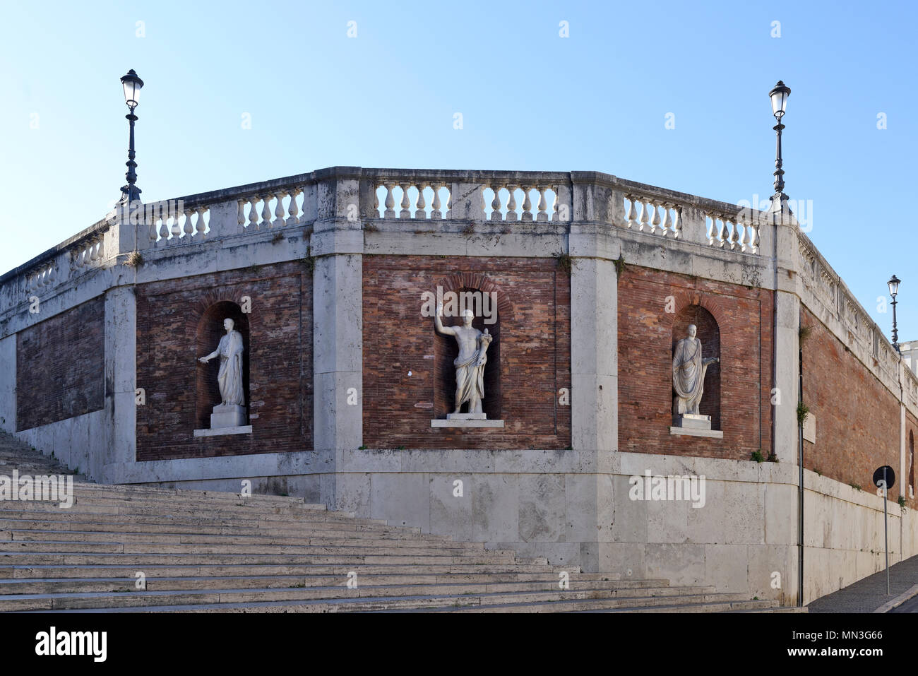 Statues line the staircase to the Palazzo del Quirinale on Quirinal ...