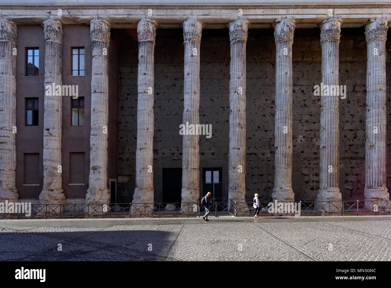 The Temple of Hadrian that has been incorporated into a 17th century ...