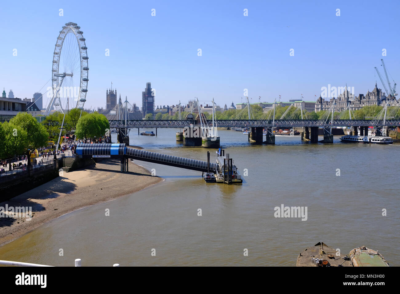 View from Waterloo Bridge of Hungerford Bridge and Golden Jubilee ...